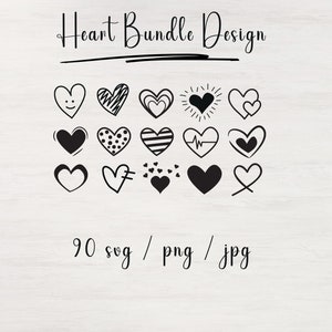 90 Heart Bundle SVG, Hand Drawn Heart Design, PNG. JPG, Doodle Heart ...
