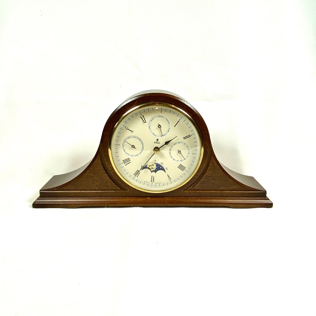 Vintage Birks Mantle Calendar Clock Wood Case Shelf Time Piece Date/day ...