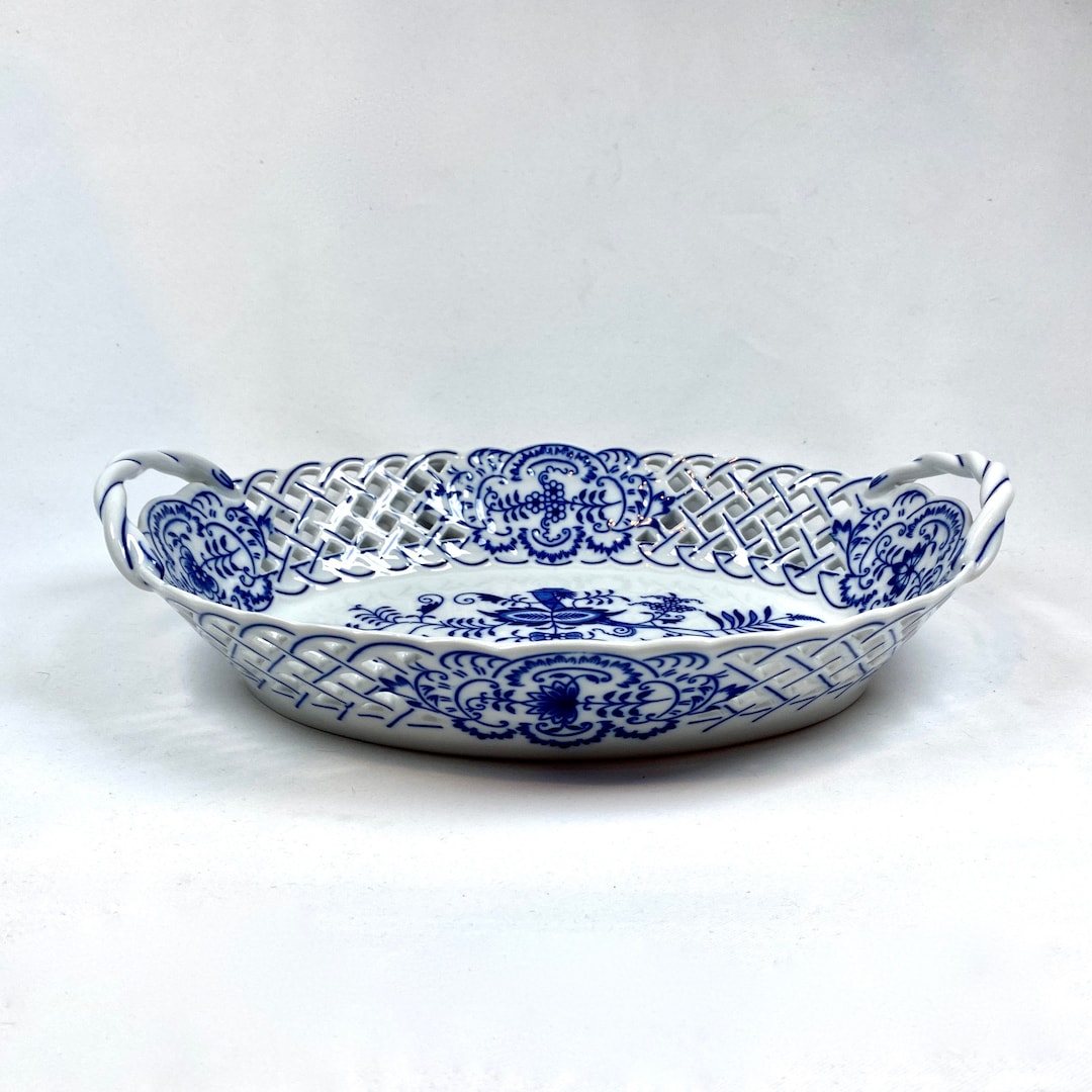Original Bohemia Blue Onion Pattern Reticulated Serving Bowl Czech ...