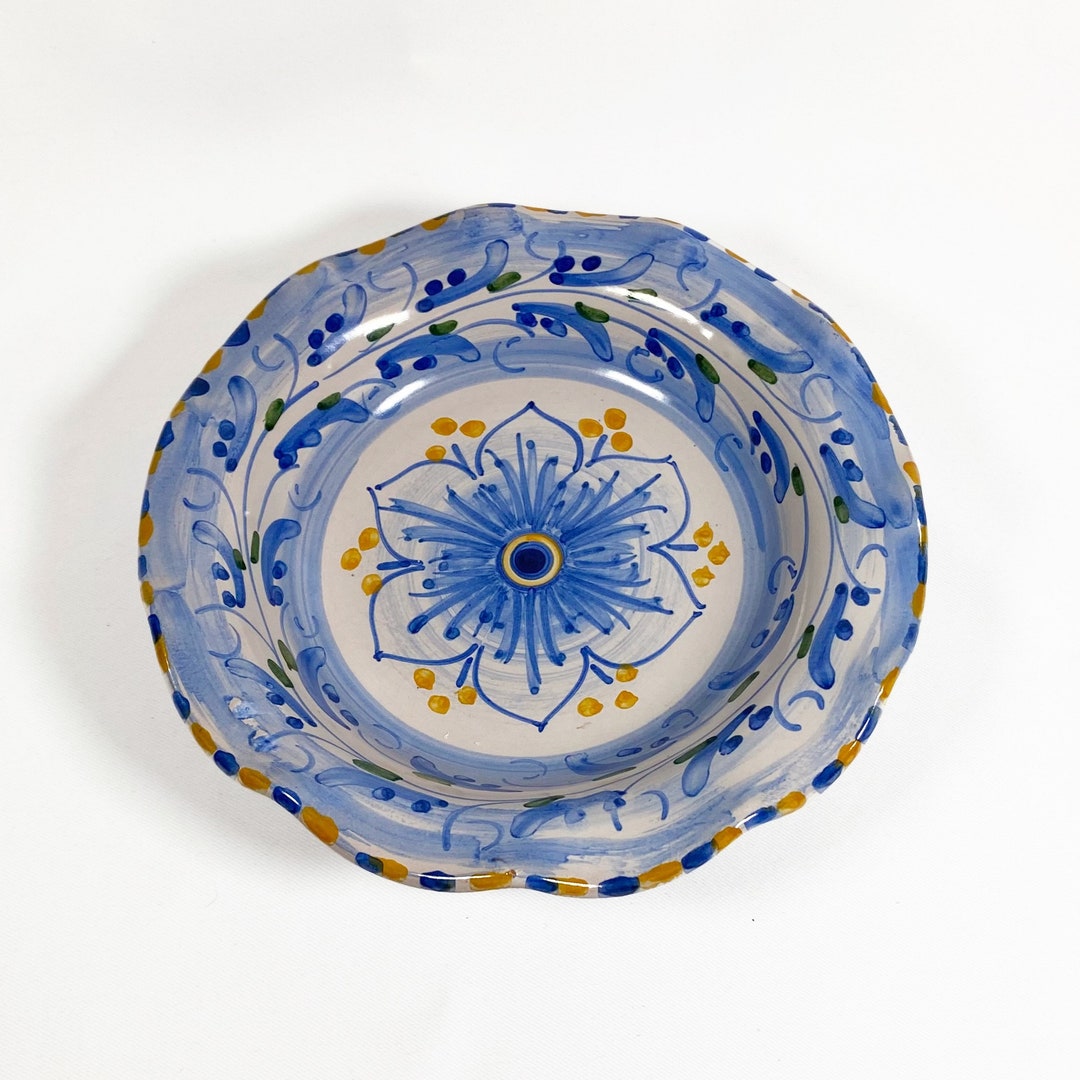 Hand Painted & Signed Decorative Ceramic Bowl With Scalloped Edge by F ...