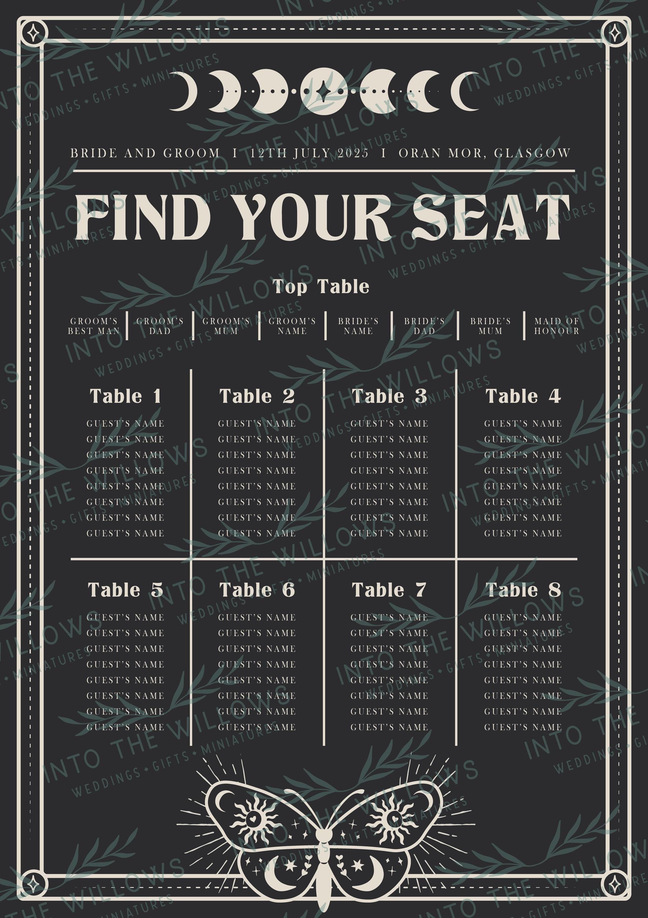 Digital Wedding Table Plan -dark Divination | Wedding Stationery ...