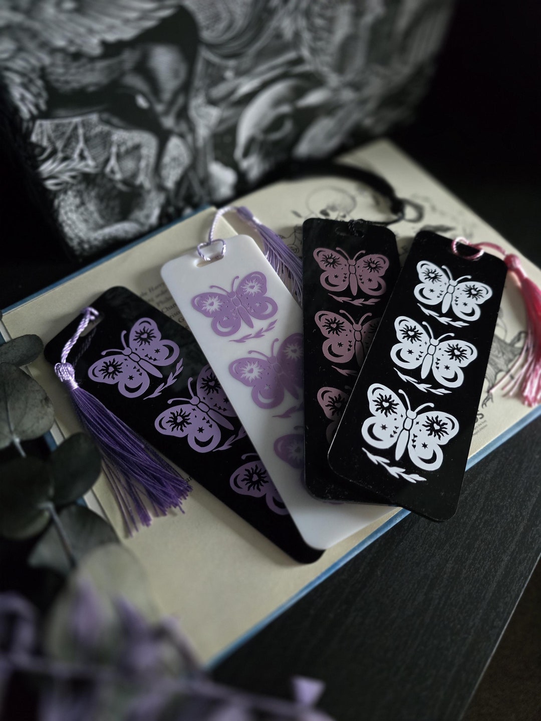 Acrylic Bookmarks With Butterfly Vinyl Designs & Tassel. Black or White ...