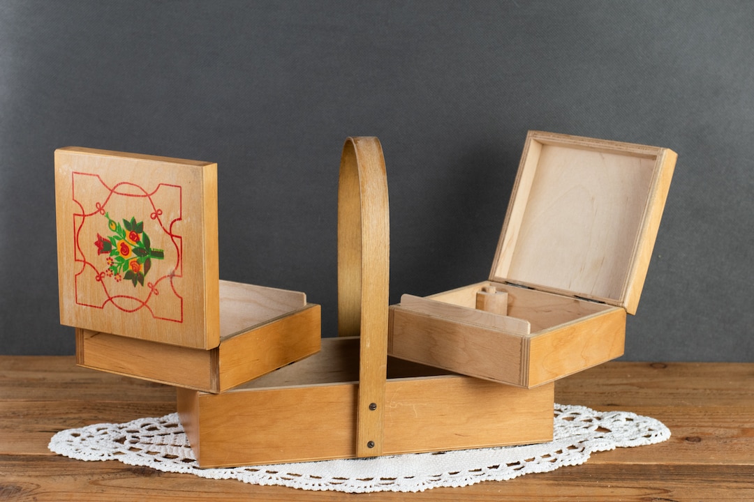 Vintage Mid Century Wood Sewing Box, Beautiful Wooden Storage Box for ...