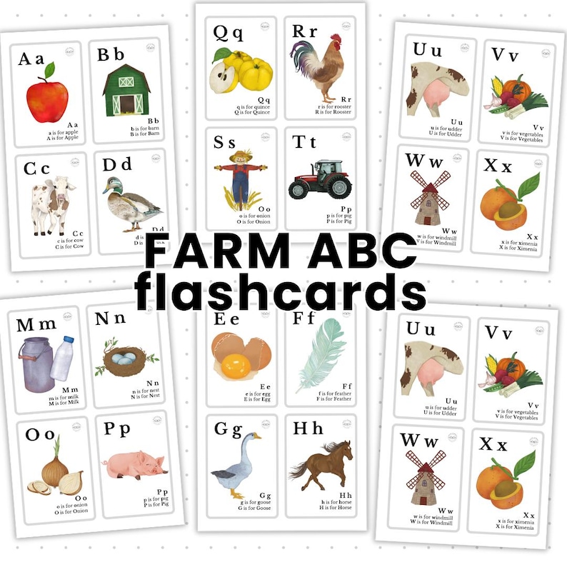 Farm Animal Alphabet Flashcards | Uppercase & Lowercase Letters ...