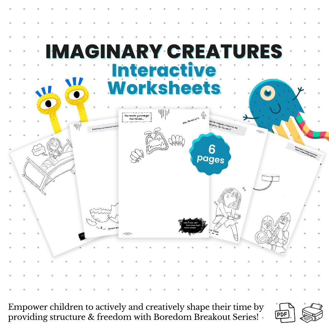 Colouring Set Imaginary Creatures | Activity Worksheets for Kids ...