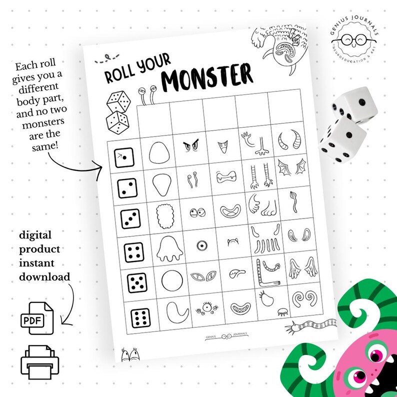 Roll the Dice Monster Maker Create Your Own Monster Activity Worksheets ...