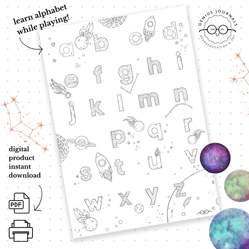 ABC Space Poster for Coloring Small Letters Homeschooling Coloring ...