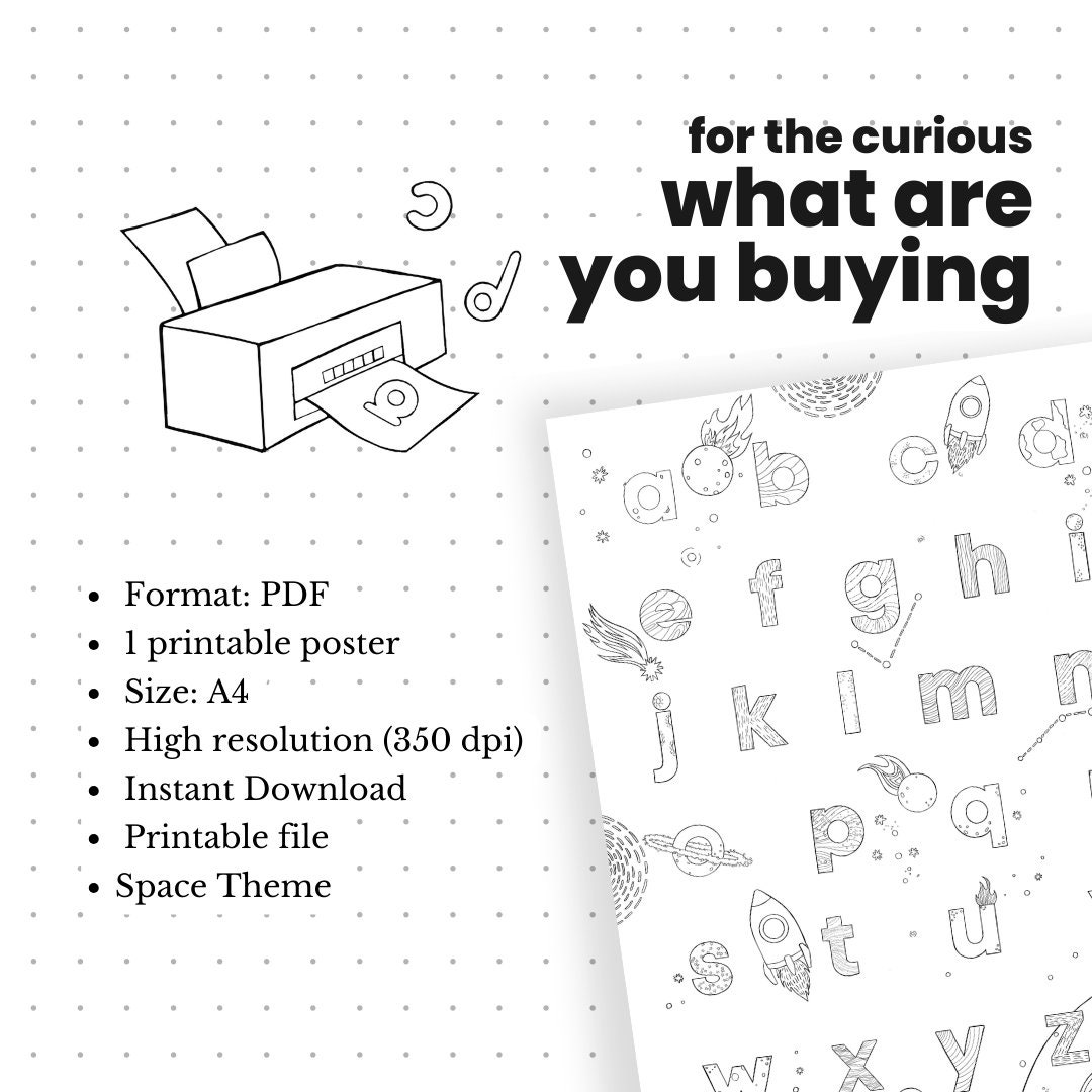 ABC Space Poster for Coloring | Small Letters Homeschooling Coloring ...