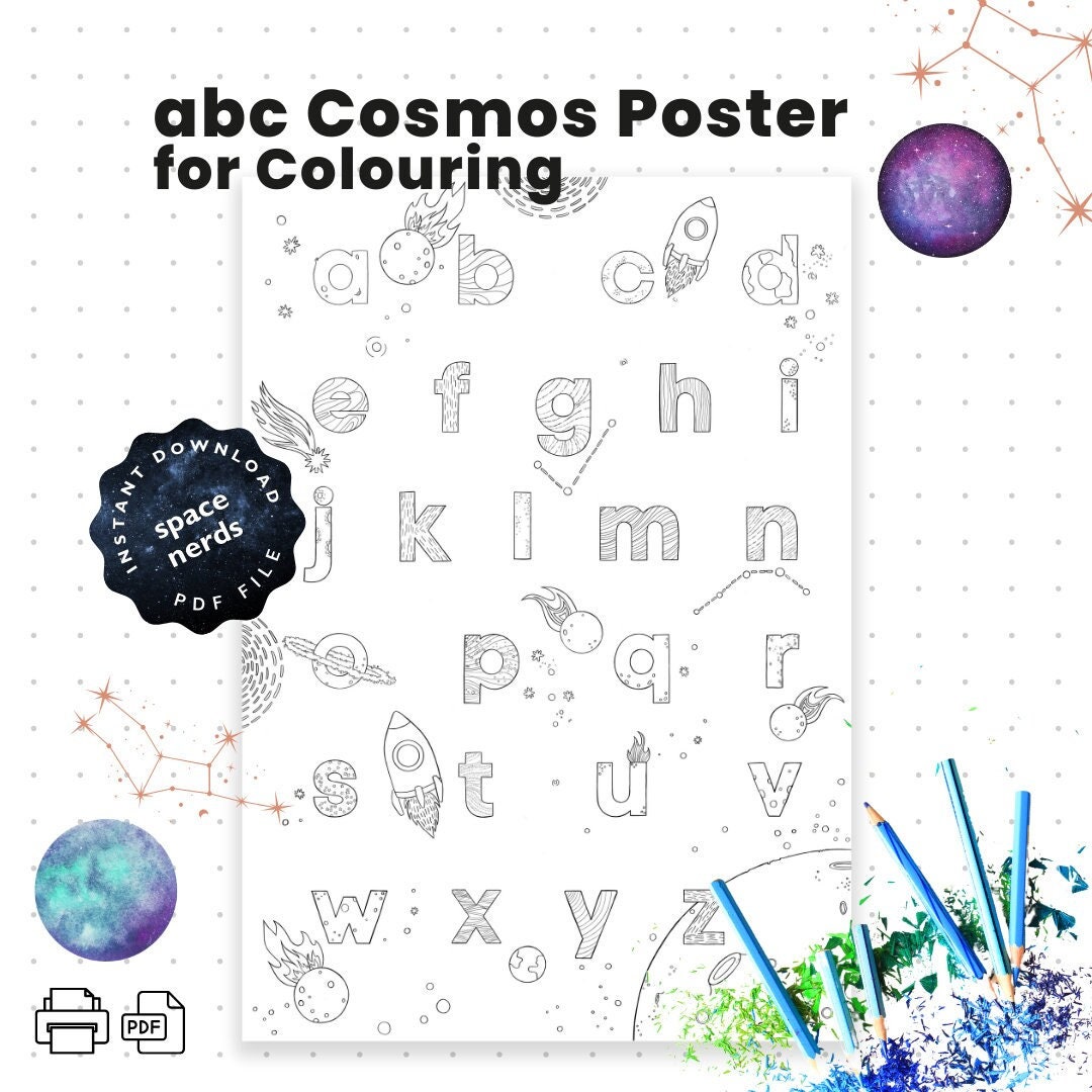 ABC Space Poster for Coloring | Small Letters Homeschooling Coloring ...