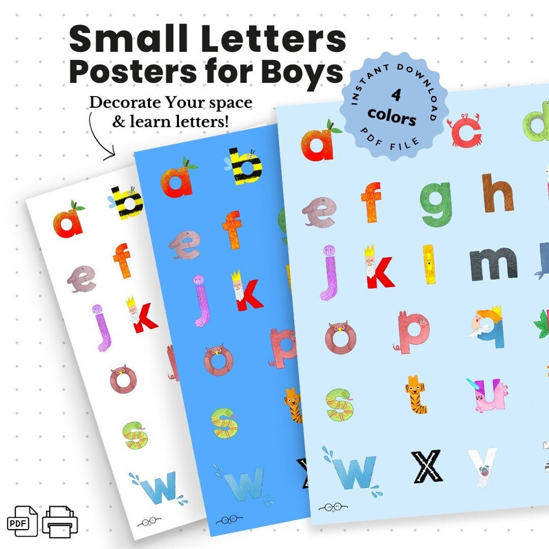 ABC Small Letters Posters for Boys Set of 4 | Letters Homeschooling ...