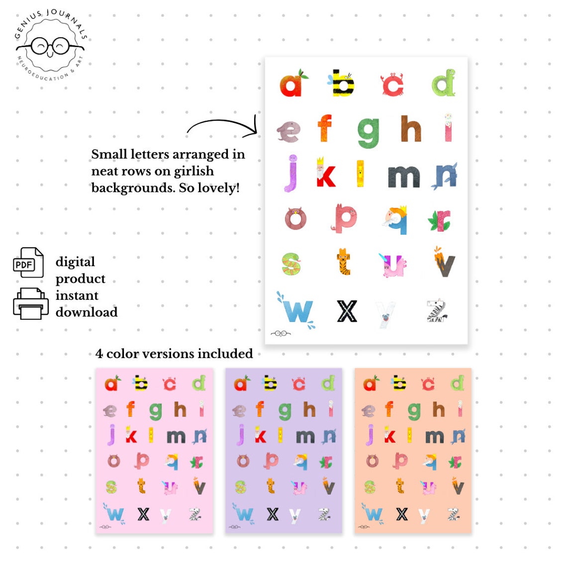 Abc Small Letters Posters for Girls Set | 4 Colours | Letters ...