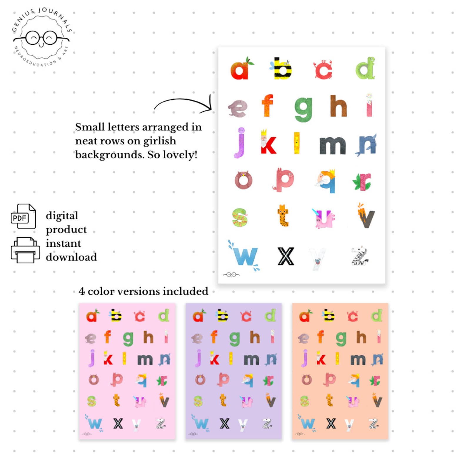 Abc Small Letters Posters for Girls Set | 4 Colours | Letters ...