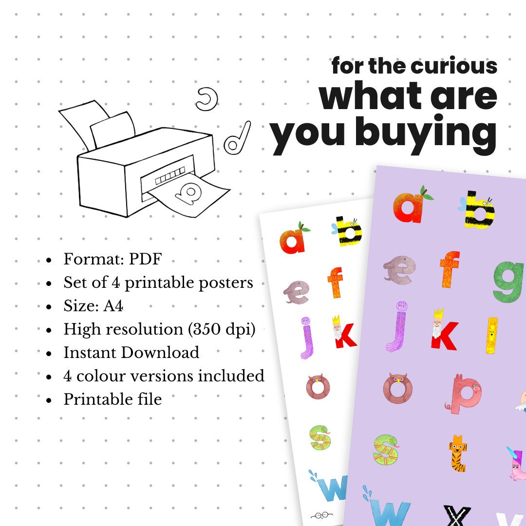 Abc Small Letters Posters for Girls Set 4 Colours Letters Homeschooling ...