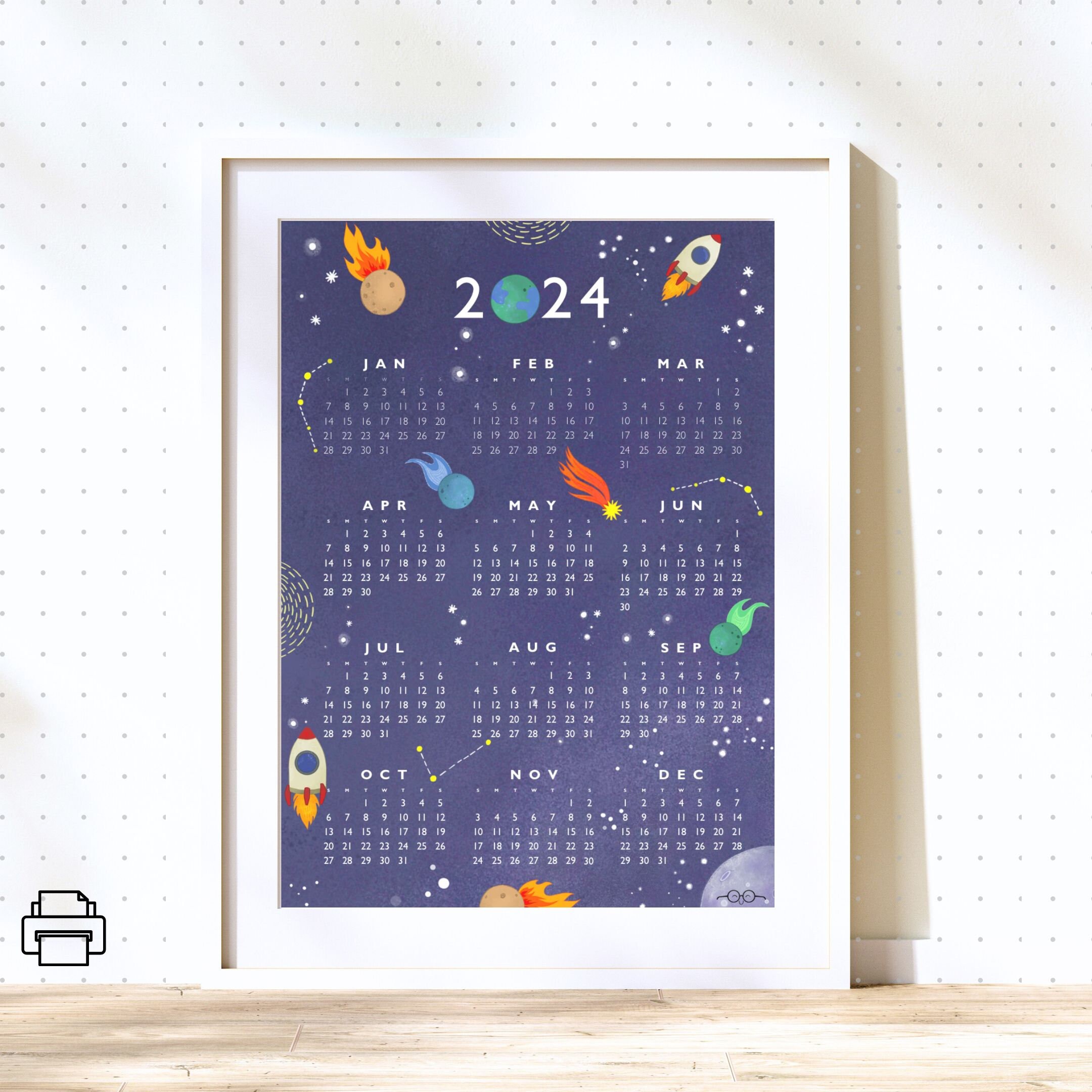 Calendar 2024 Space Poster Printable Kids Calendar 2024 Homeschool ...