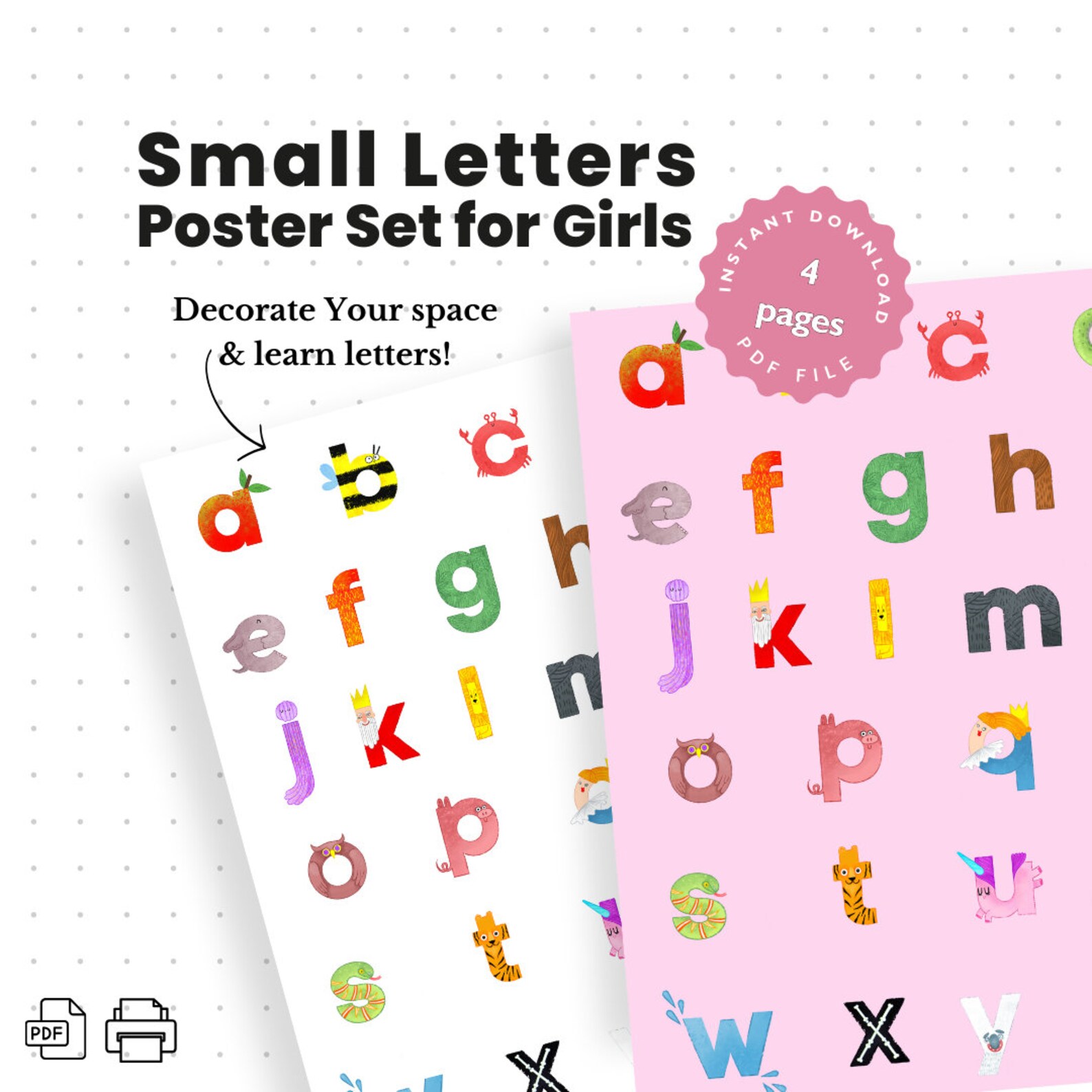 Abc Small Letters Posters for Girls Set | 4 Colours | Letters ...