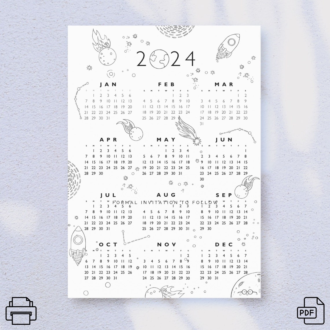 Calendar 2024 Space Printable Kids Calendar 2024 Homeschool Calendar ...