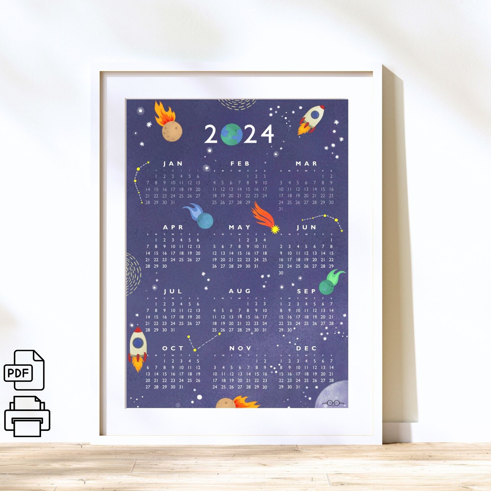 Space Calendar 2024 for Kids| Printable Kids Calendar 2024 | Homeschool ...