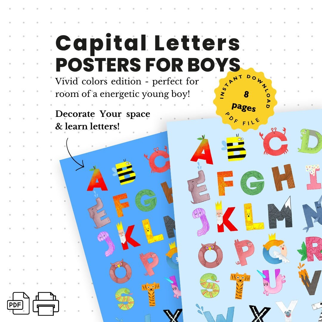 ABC Posters for Boys Set of 8 | Letters Homeschooling | Nursery Wall ...
