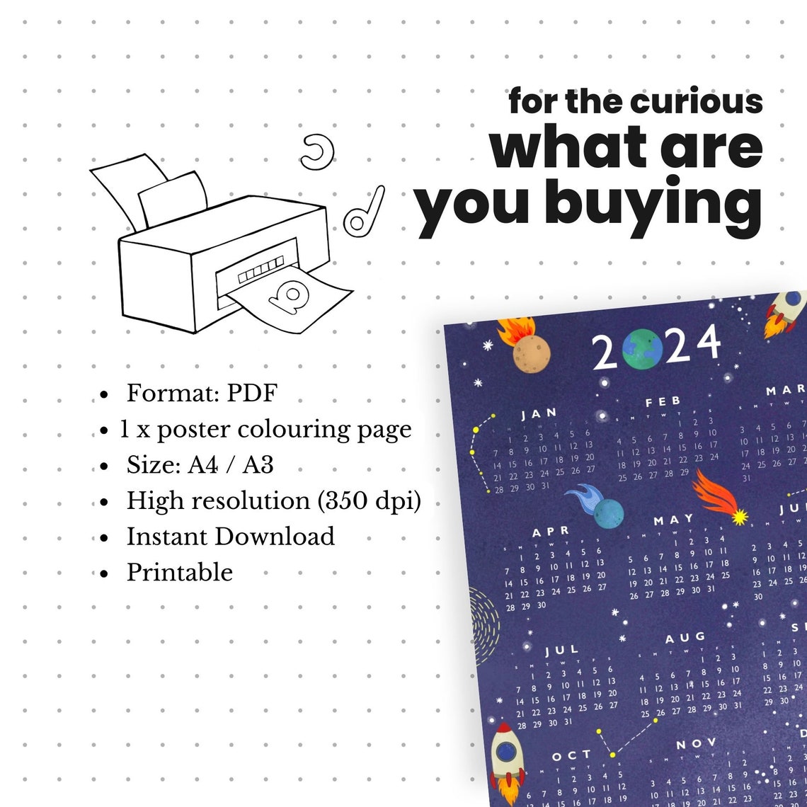 Calendar 2024 Space Poster Printable Kids Calendar 2024 Homeschool ...