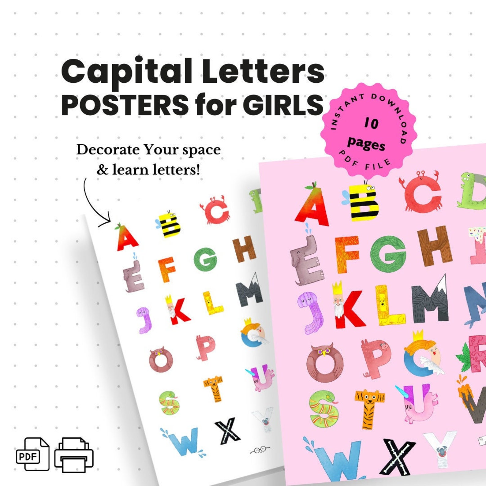 ABC Posters for Girls Set of 8 | Letters Homeschooling | Nursery Wall ...