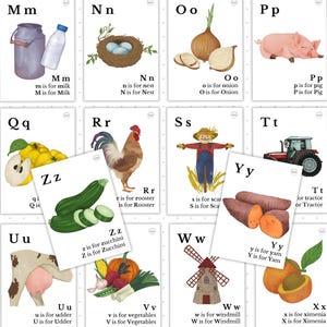 Farm Animal Alphabet Flashcards | Hand-drawn ABC Farm | Uppercase ...