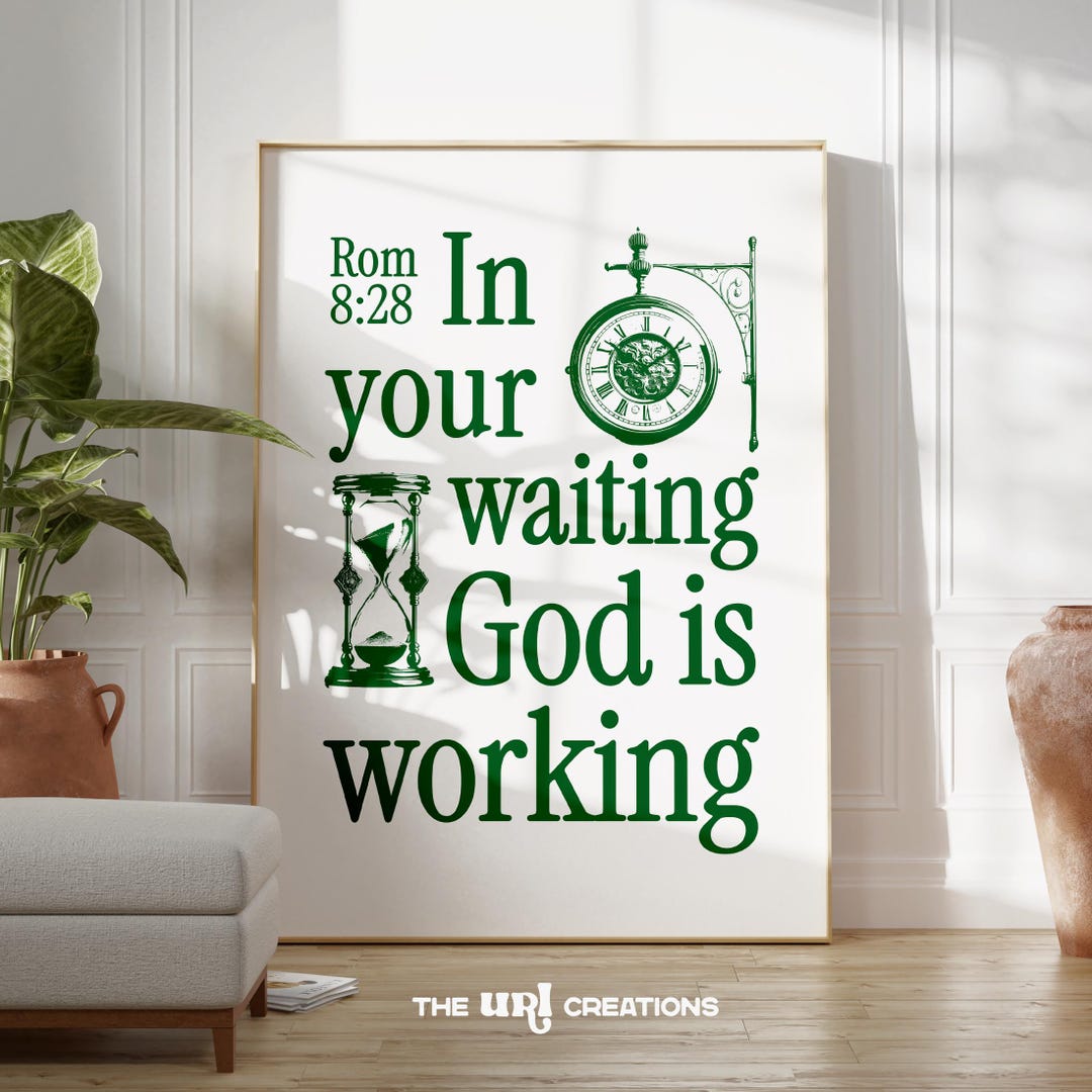 Christian Wall Art Green, Printable Bible Verse Poster, Retro Scripture ...