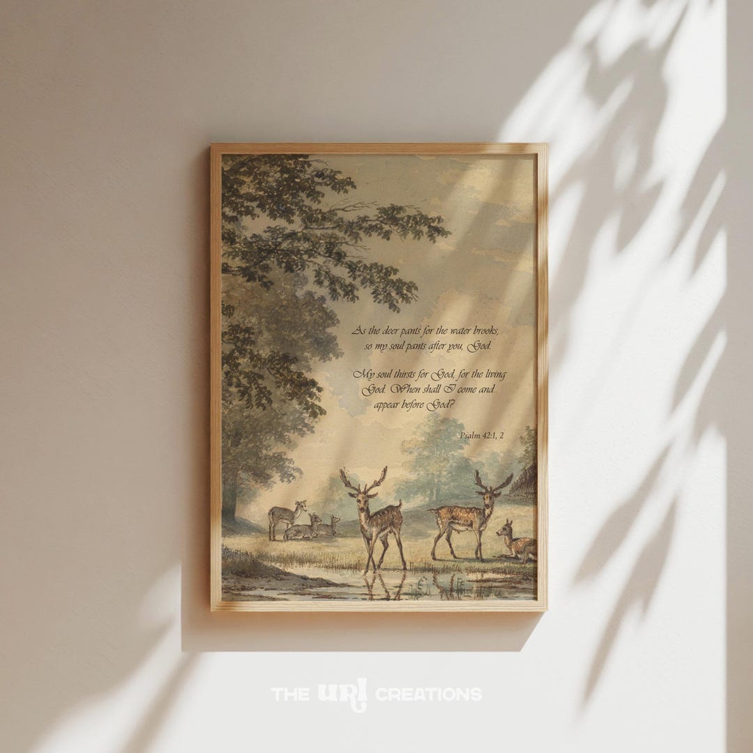 Vintage Christian Wall Art Printable, as the Deer Bible Verse Print ...