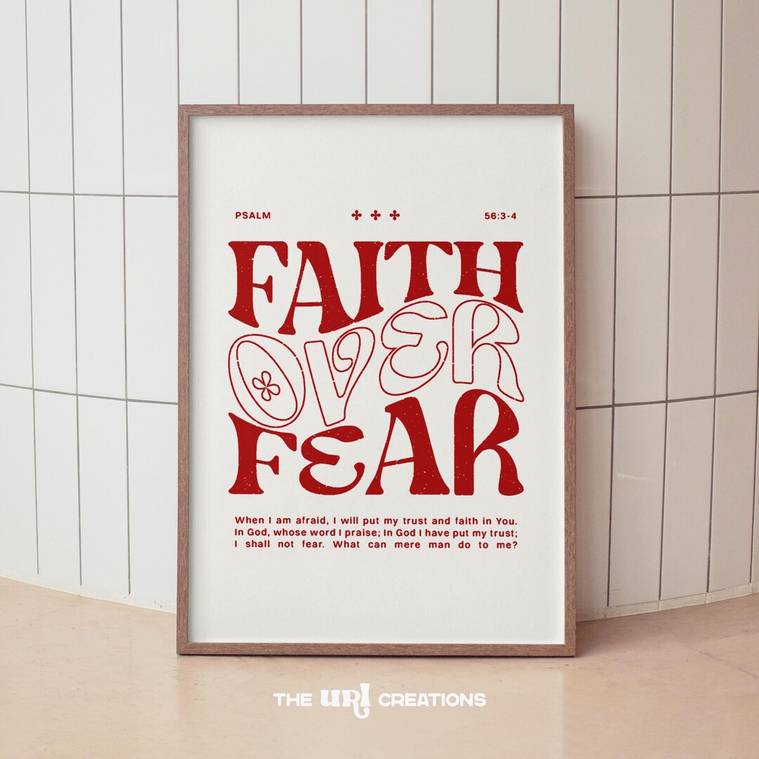 Faith Over Fear Bible Verse Wall Art Red Printable Modern Christian Art ...