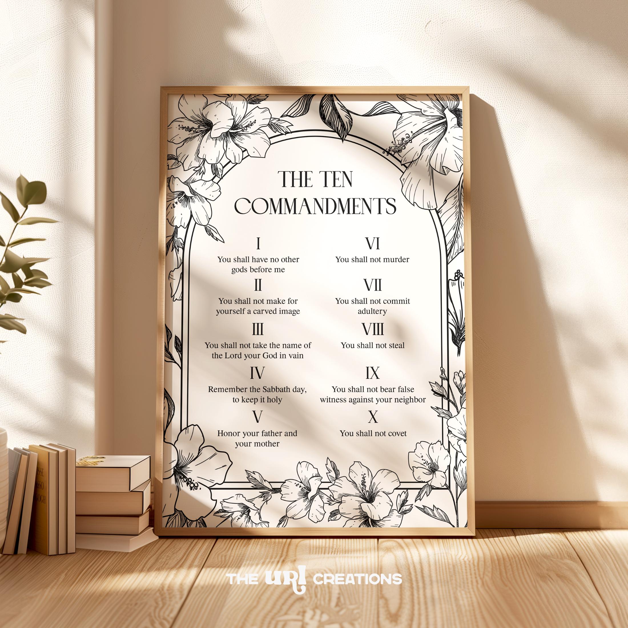 Ten Commandments Wall Art Print, Printable Bible Verse Poster, Modern ...
