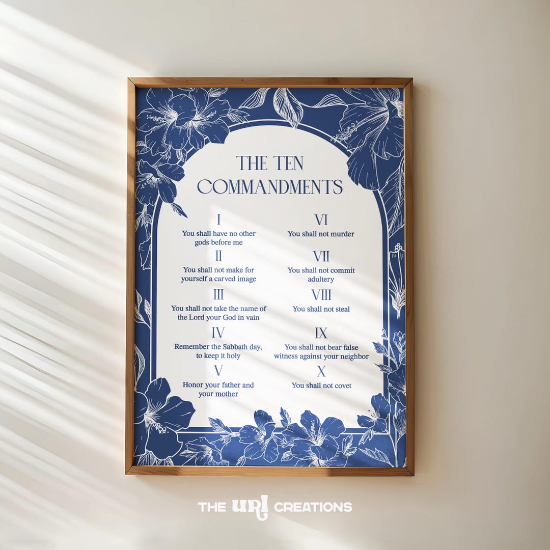 Ten Commandments Printable Christian Wall Art, Navy Blue Bible Verse ...