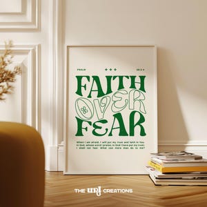 Faith Over Fear Print, Retro Christian Wall Art Green, Bible Verse ...