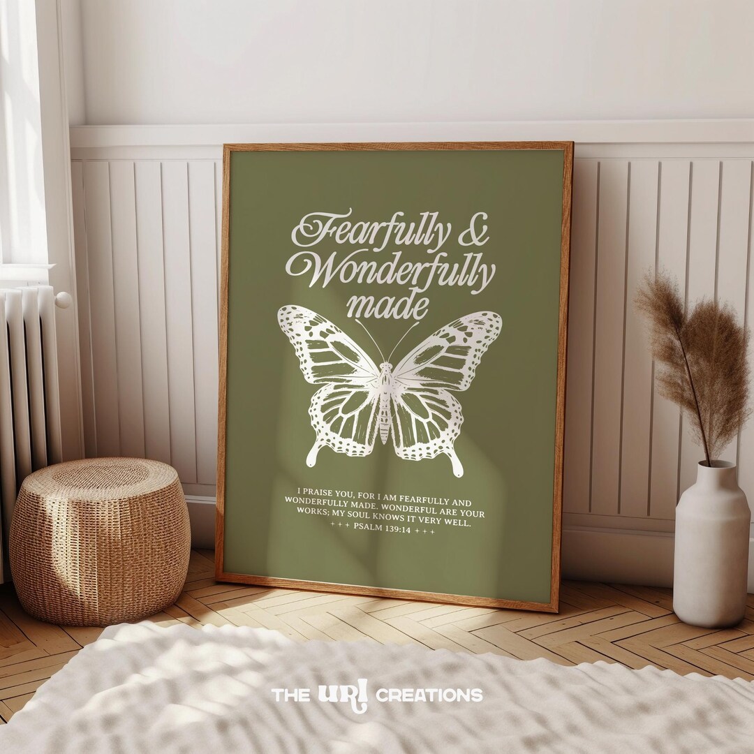 Fearfully Wonderfully Made Print, Sage Green Christian Wall Art ...