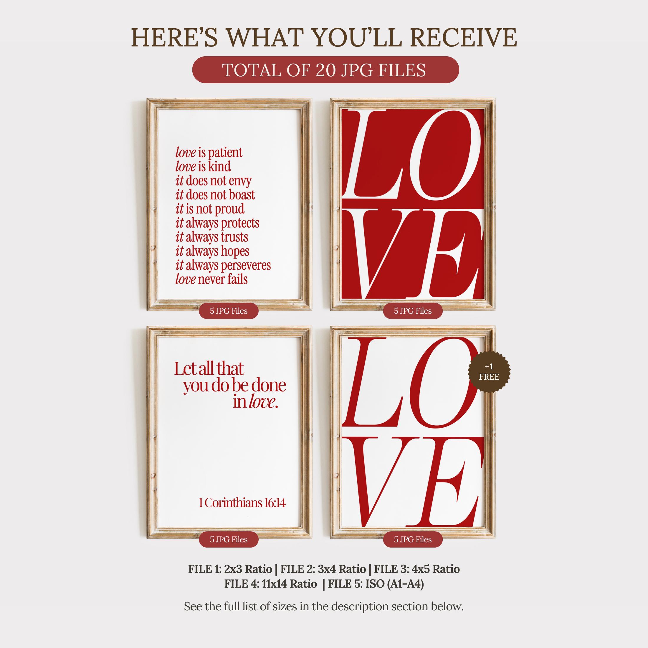 Christian Valentine Wall Art Printable Set of 3 Bible Verse Love Poster ...