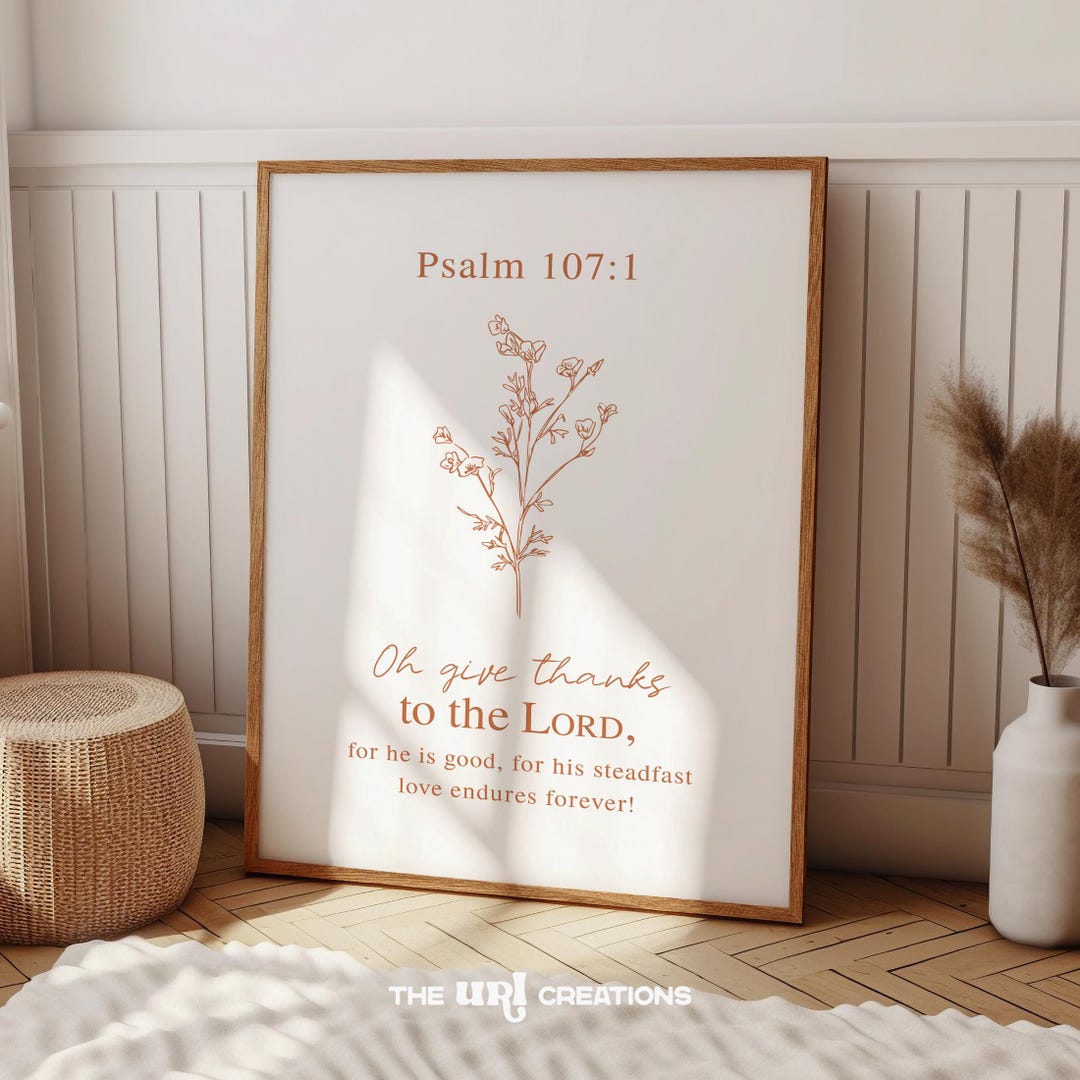 Give Thanks Printable Christian Wall Art, Burnt Orange Wildflower ...