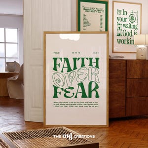 Faith Over Fear Print, Retro Christian Wall Art Green, Bible Verse ...