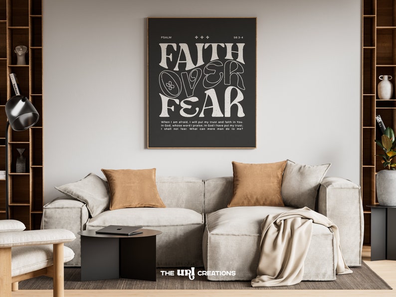 Faith Over Fear Christian Wall Art Printable Bible Verse Poster Digital ...