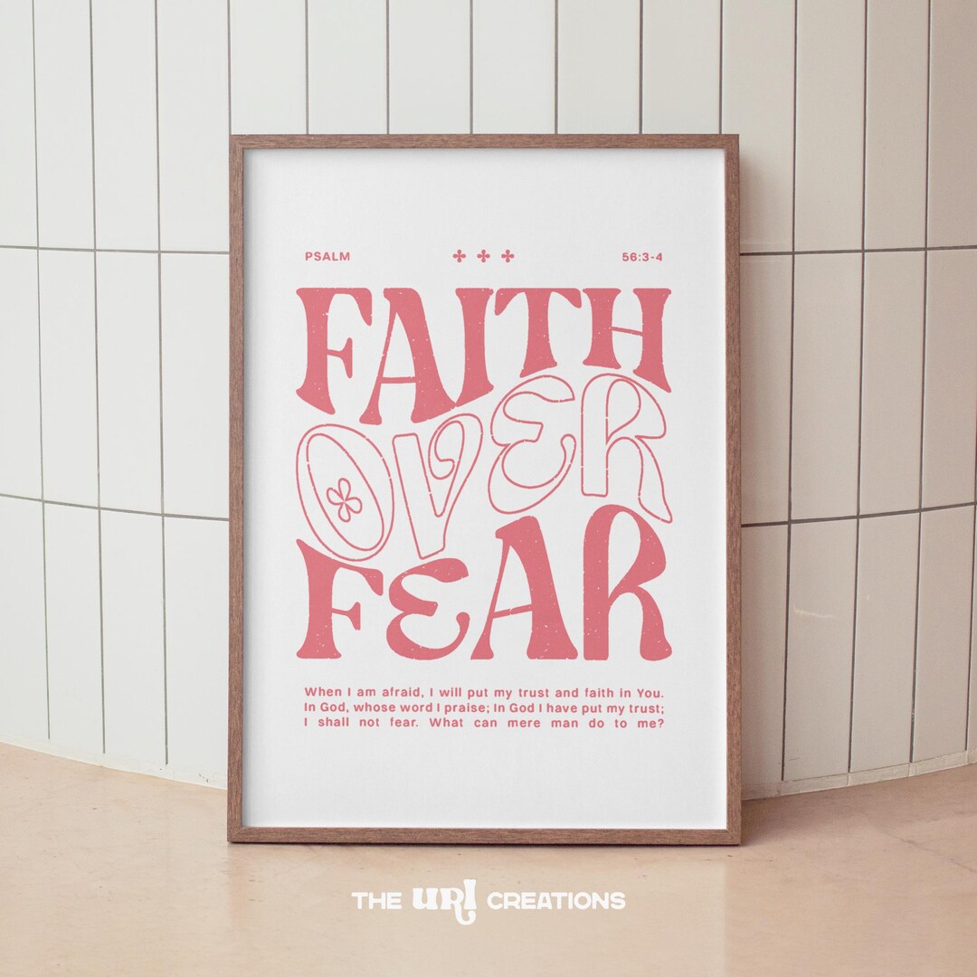 Faith Over Fear Wall Art Print, Pink Christian Wall Art, Preppy Nursery ...