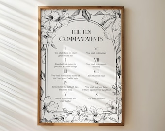 10 Commandments Digital Poster, Bible Verse Wall Art Print, Biblical ...