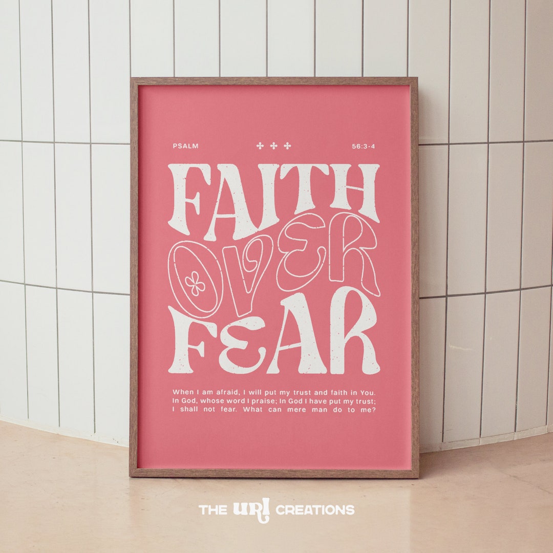 Modern Christian Pink Wall Art, Faith Over Fear Print, Trendy Bible ...