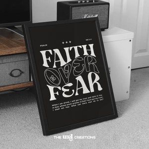 Faith Over Fear Wall Art, Printable Retro Christian Art, Black White ...