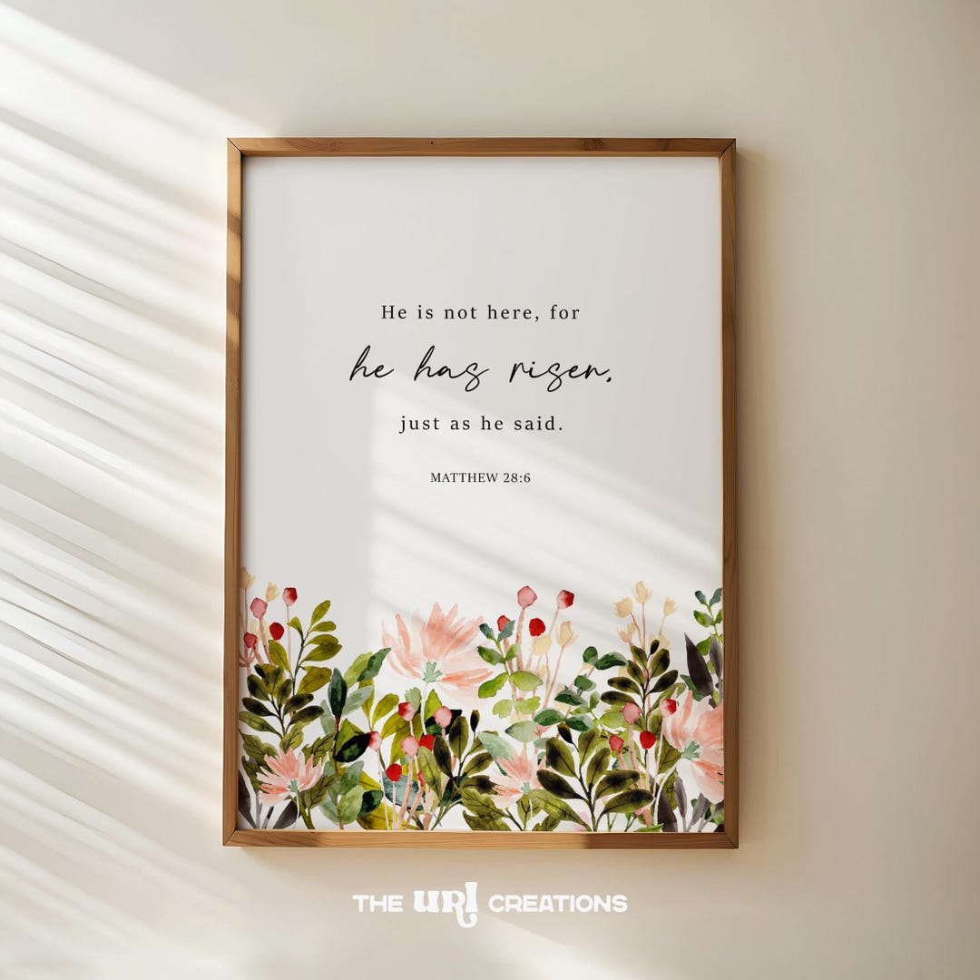 He Has Risen Christian Printable Wall Art, Easter Bible Verse Wall Art ...