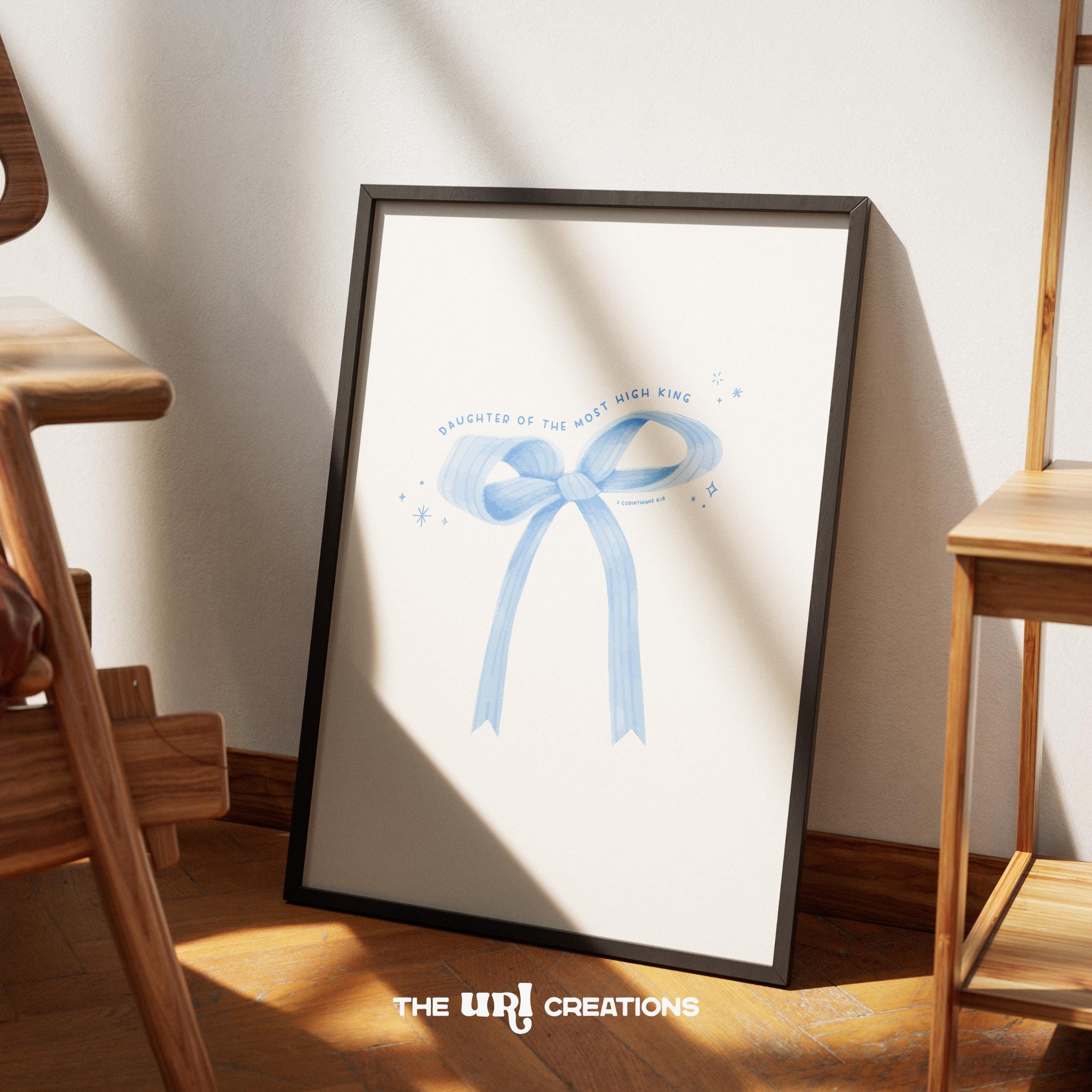 Modern Christian Wall Art Blue Bow Print Coquette Room Decor Bible ...