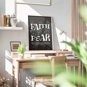 Faith Over Fear Christian Wall Art Printable Bible Verse Poster Digital ...