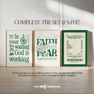 Faith Over Fear Print, Retro Christian Wall Art Green, Bible Verse ...