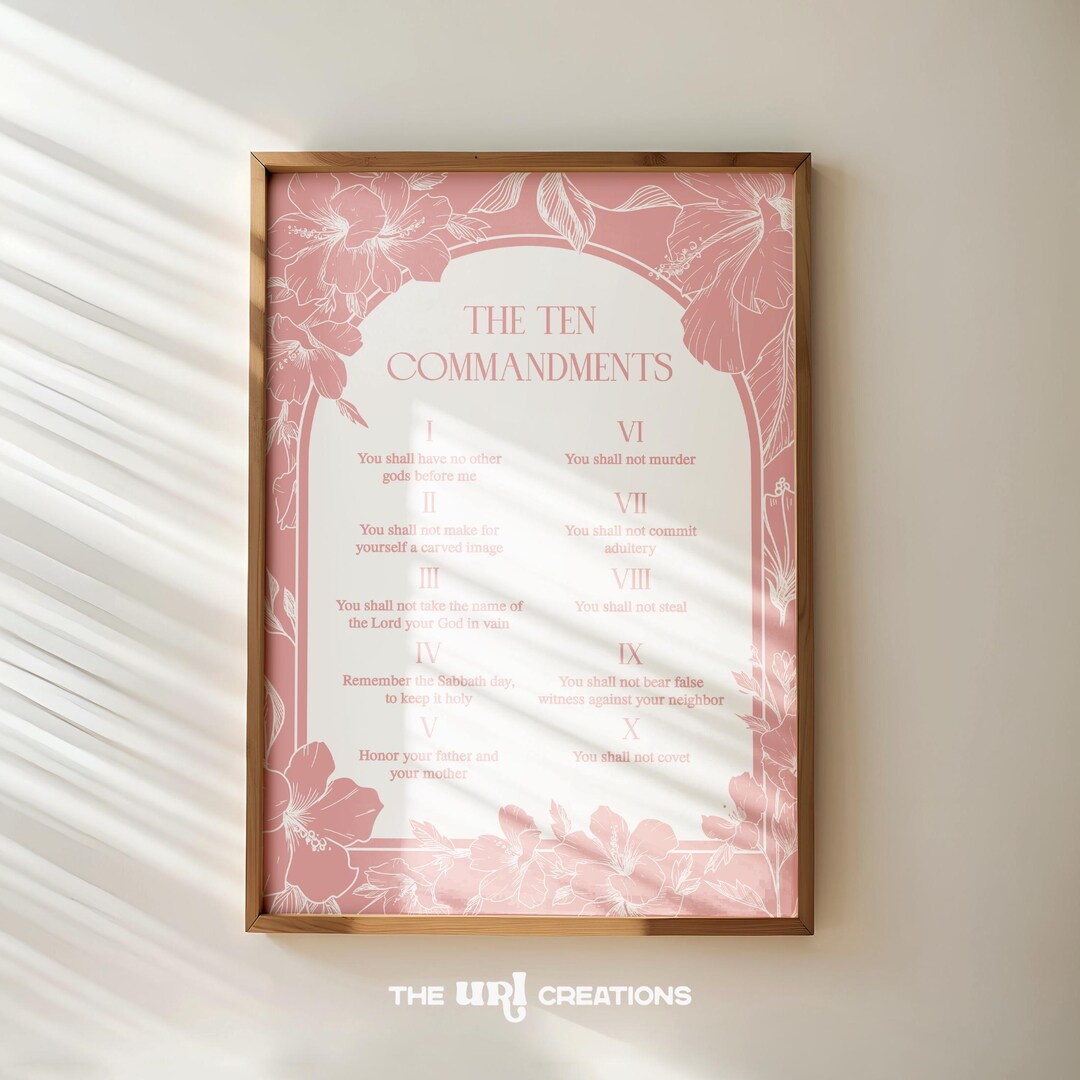 10 Commandments DIGITAL PRINT, Preppy Christian Wall Art Pink ...