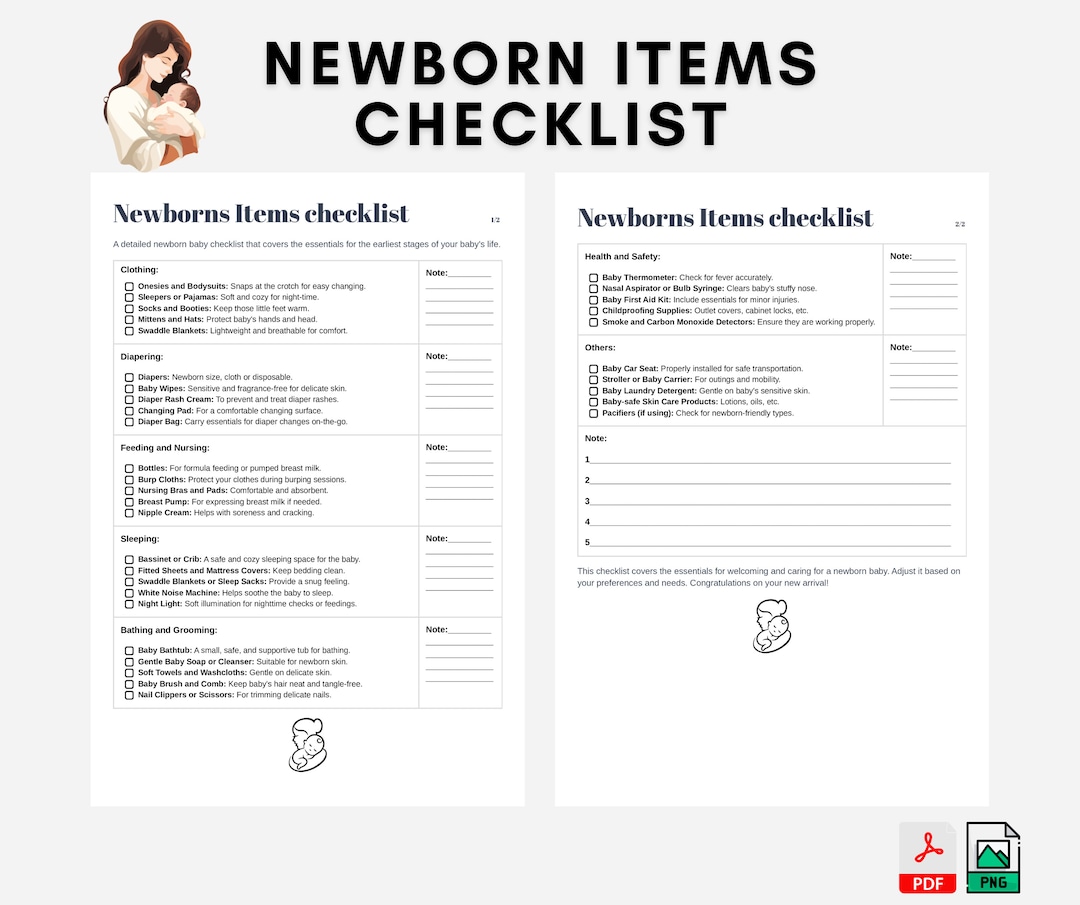Newborn Baby Items Checklist Printable Baby Essentials - Etsy