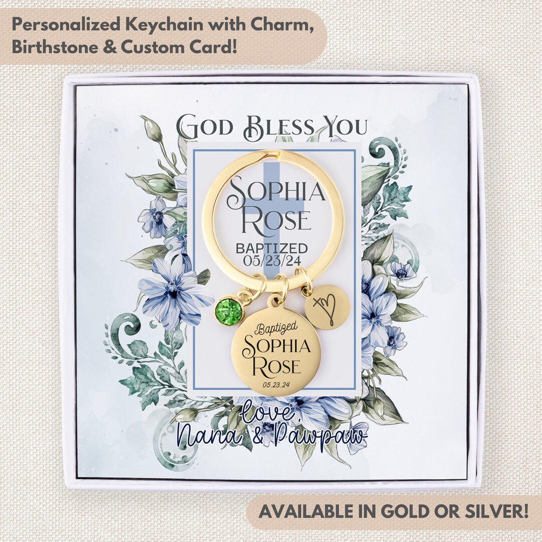 Personalized Baptism Gift for Girl, Baptism Keychain, Custom Baptism ...