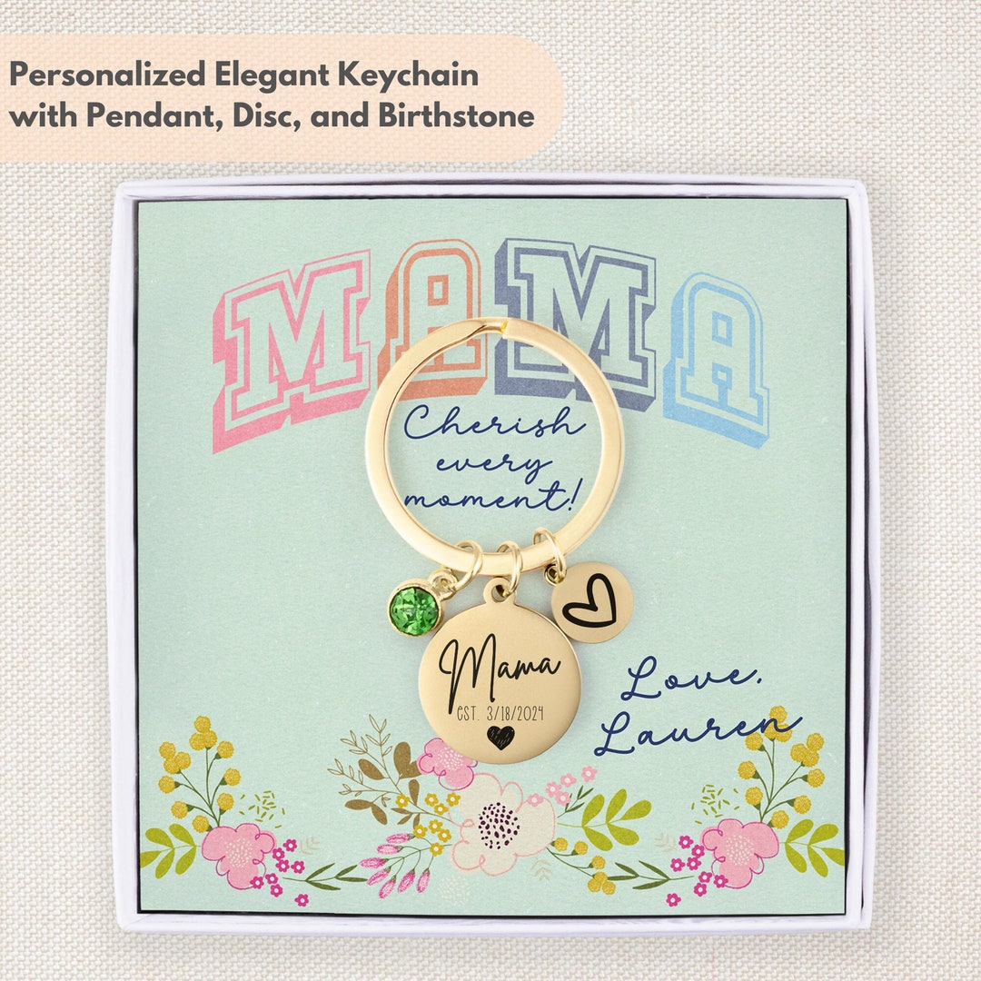 Personalized Mama Keychain With Birthstone and Custom Charm, Custom ...
