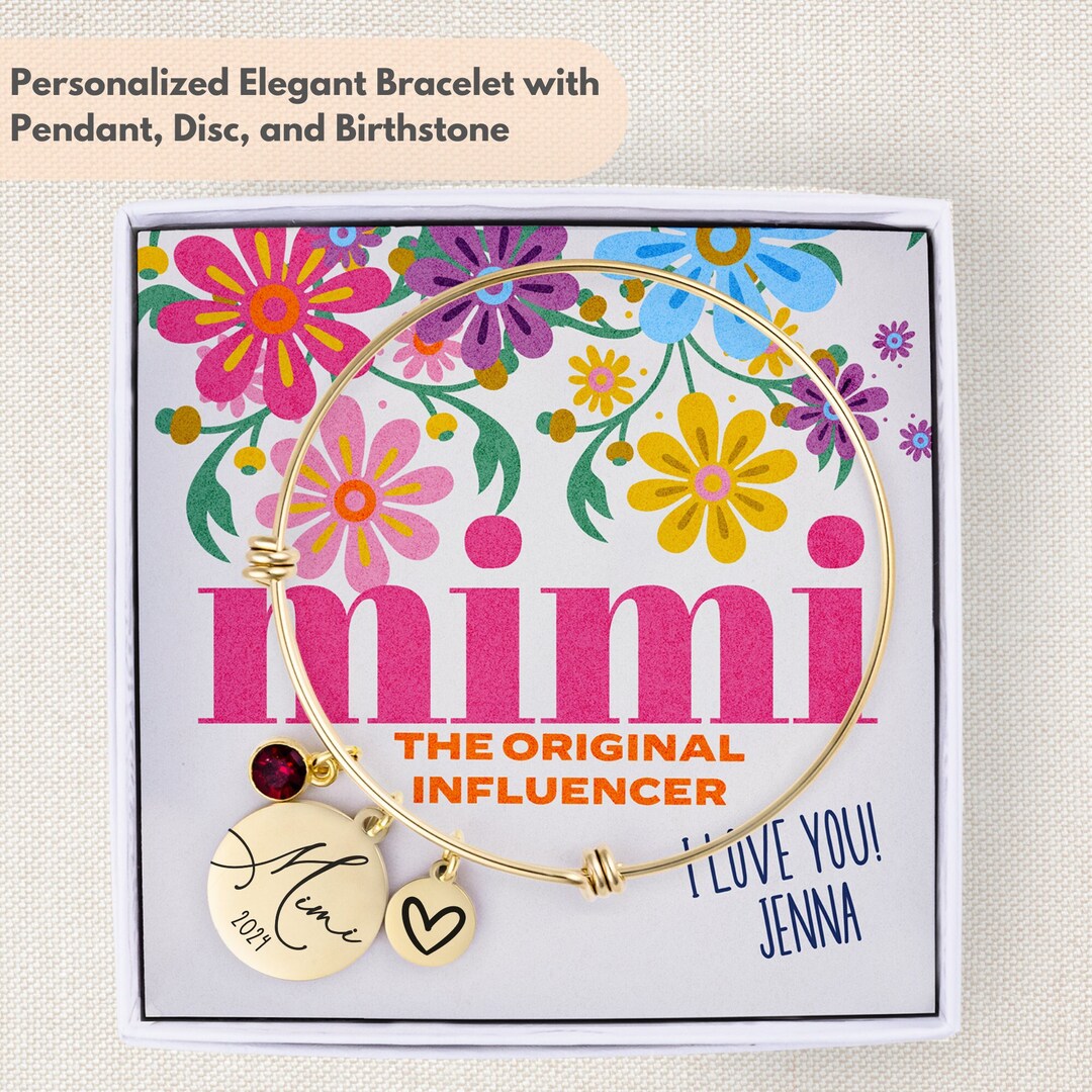 Personalized Mimi Bracelet With Birthstone and Disc, Custom Mimi ...