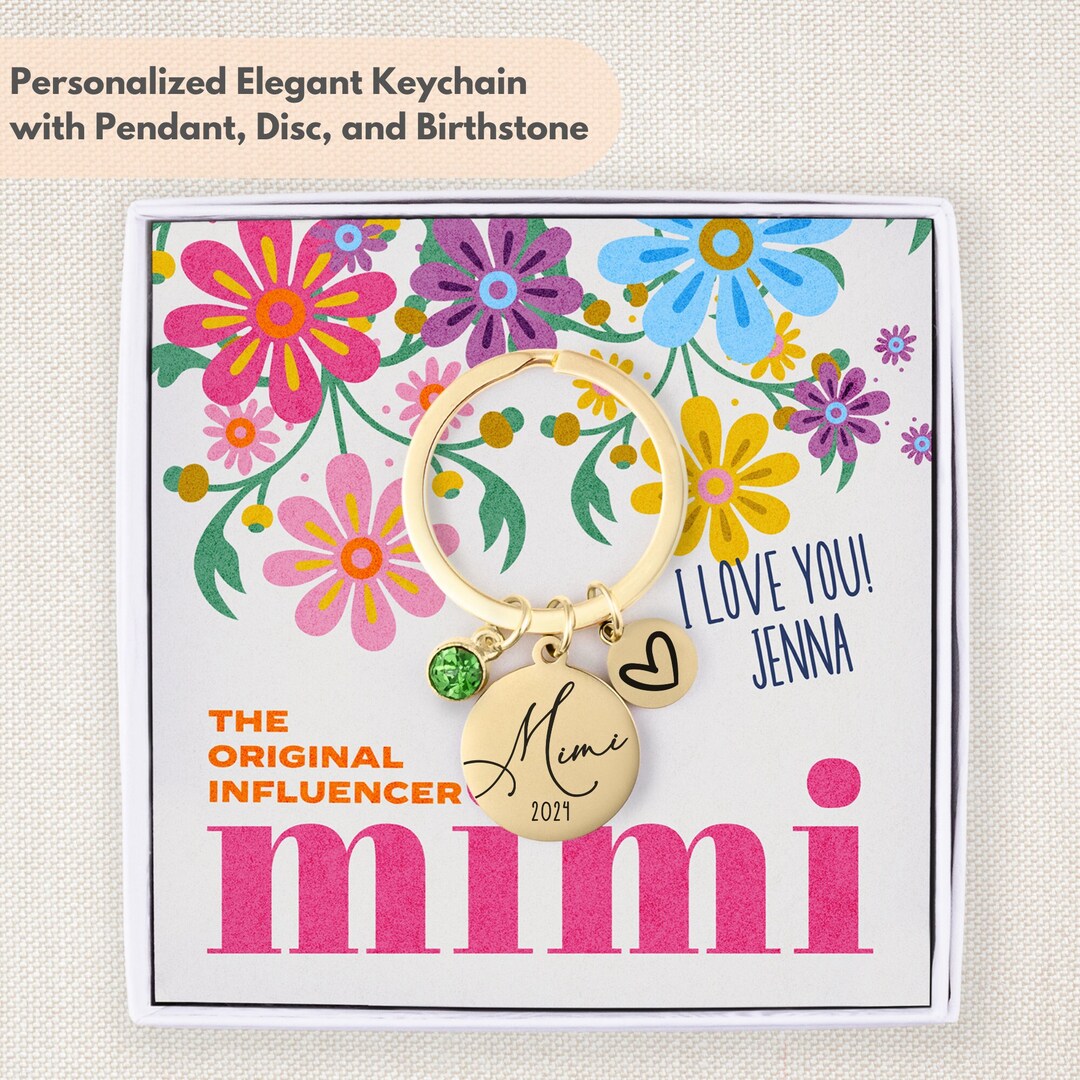 Personalized Mimi Keychain With Birthstone and Disc, Custom Mimi ...